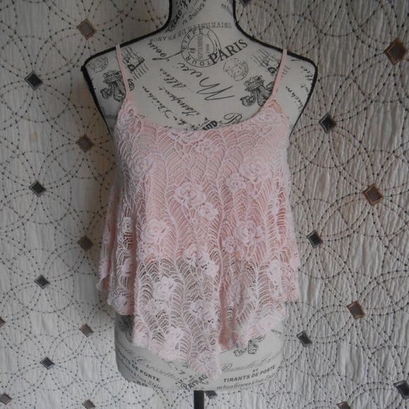 Poof! | Tops | Euc Poof Rose Pink Lace Crop Tank Top L | Poshmark